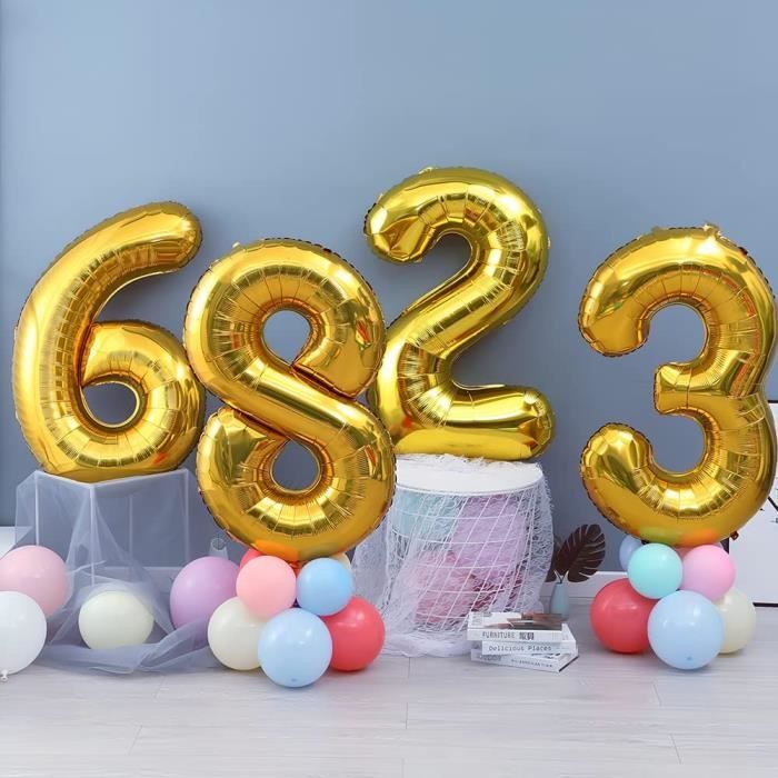 Foil Ballons Chiffre 46-64 Or, Grands Doré Ballon Numéro 0 1 2 3 4 5 7 ...