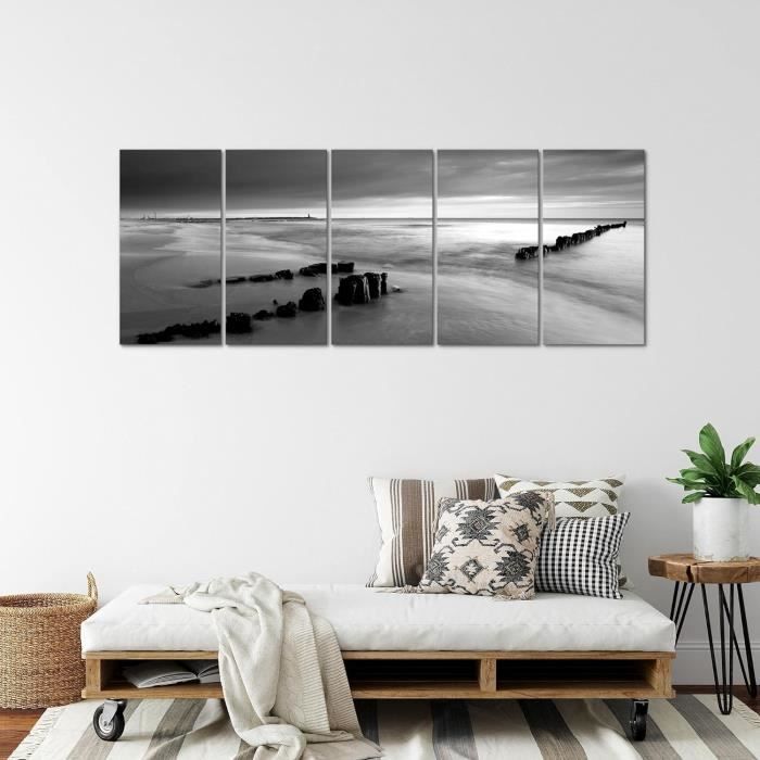 Tableau Mural - Plage Mer - Noir Blanc - 200 x 80 cm - Impressions sur ...
