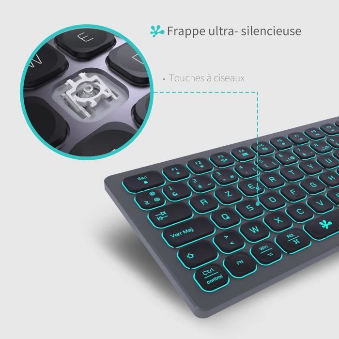 Clavier rétroéclairé Filaire Slim,avec boîtier en Aluminium,Pavé ...