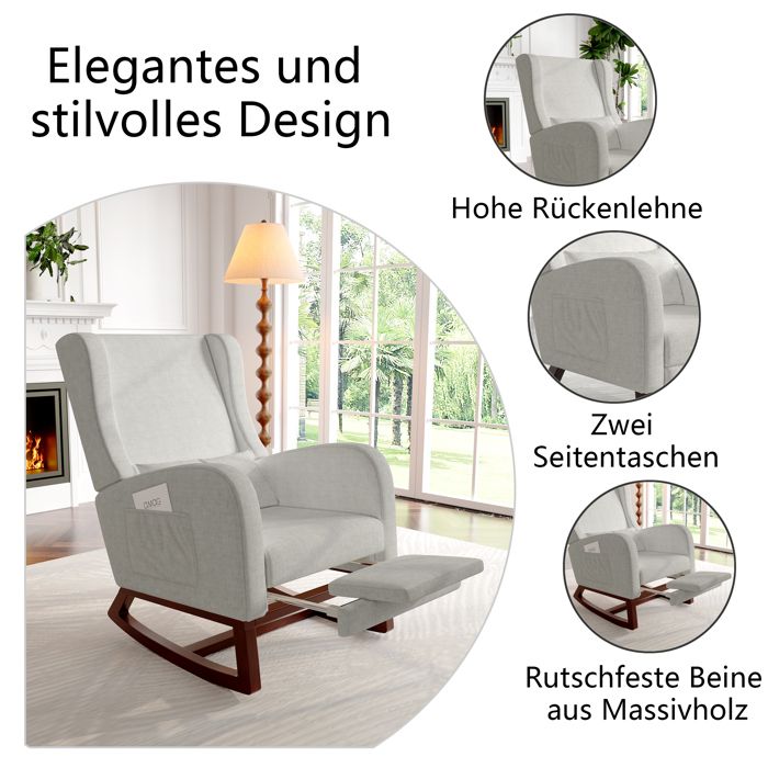Fauteuil Relax en Lin, Rocking Chair avec Accoudoirs, Dossier et Repose ...