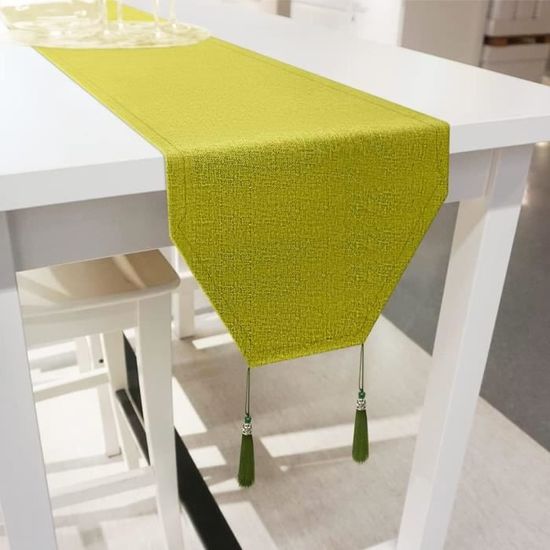 Long Chemin De Table Vert Clair Effet Lin Impermeable Elégante Moderne ...