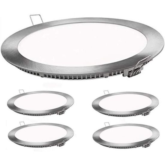 Plaque Led Ronds Et Plats 20W (Pack 5) Downlight Led Cadre Argenté ...