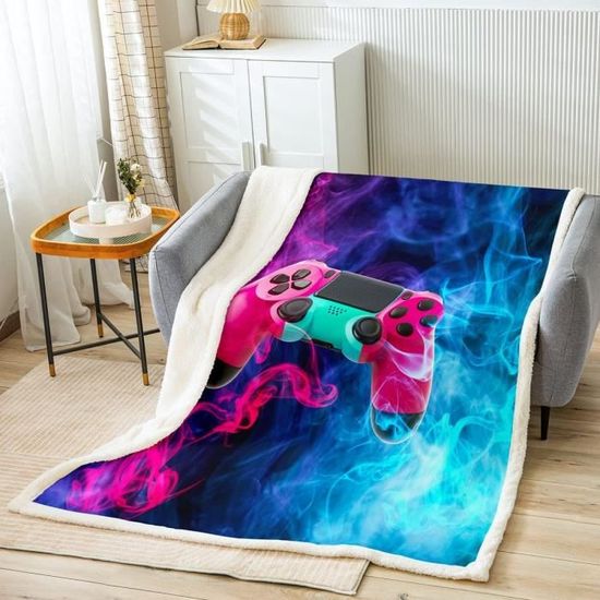 Couverture en Polaire pour Gamer Rouge fumé et Bleu Jeu vidéo ...