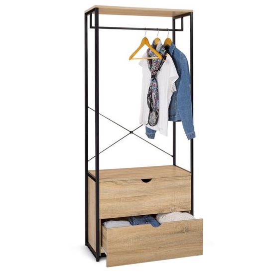 IDMARKET Dressing penderie 2 tiroirs L. 80 cm DETROIT design industriel ...
