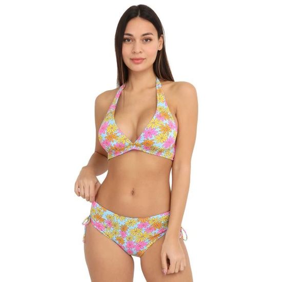 Bikini triangle à fleurs - Marque - Modèle - Bleu clair - Blanc - Adulte - Femme Bleu_clair ...