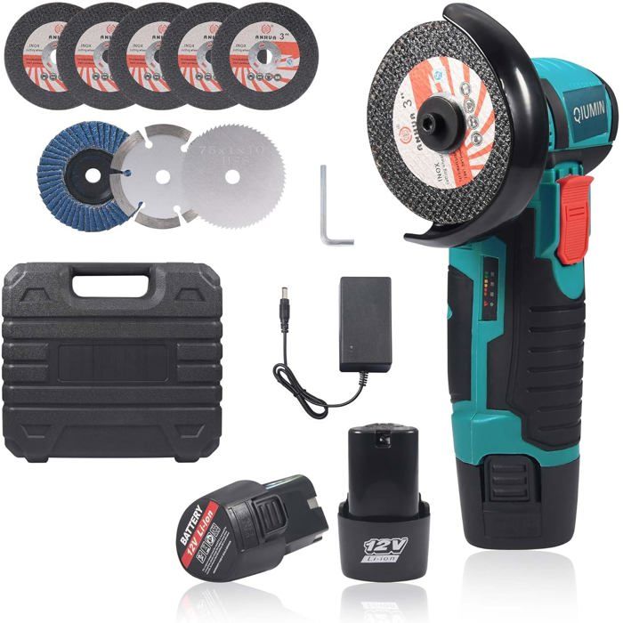 Brushless Mini Meuleuse Sans Fil, QIN 75MM Mini Disqueuse Sans Fil 12V ...
