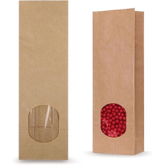 Sachet kraft emballage alimentaire avec fenêtre - 100x sac 20x7x4 cm ...