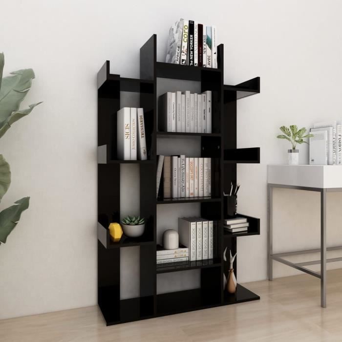 Bibliothèque Noir brillant 86x25,5x140 cm Aggloméré - Cdiscount Maison