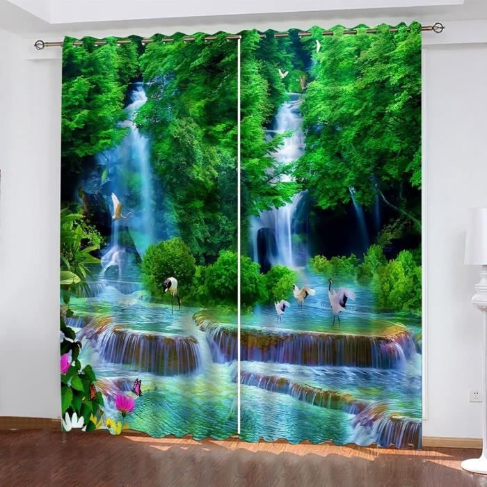 Lot De 2 Rideau Occultant Enfant L 200 X H 160 Cm 3D Paysage De Cascade ...