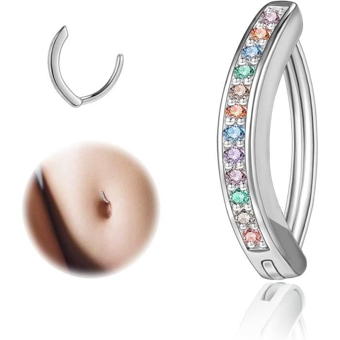 14G Clicker Piercing Nombril pour Femmes, Argent Sterling 925 Diamant Anneau de Nombril, Courbé ...