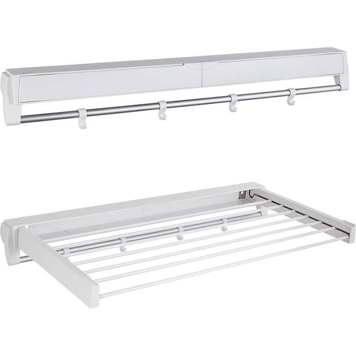 Séchoir à Linge Mural, 85.5cm Étendoir Mural avec 7 Tringles 4 Crochets ...