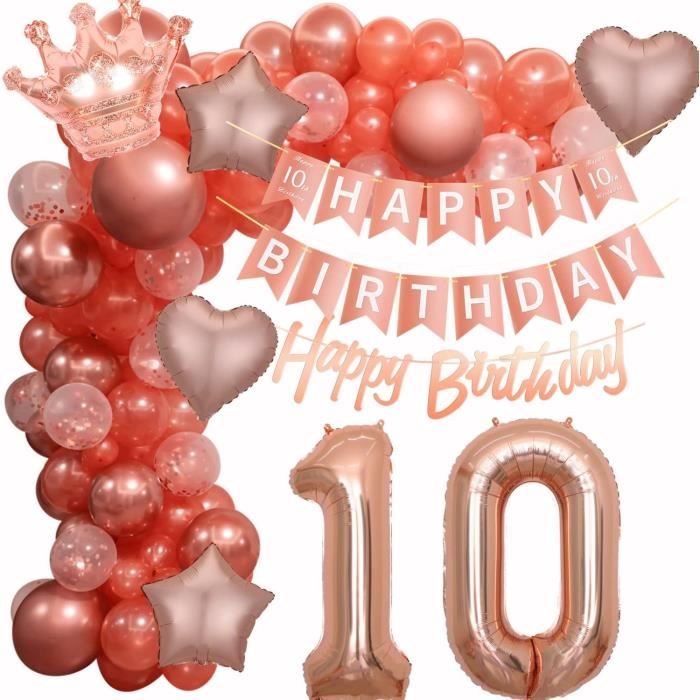 Guirlande Ballons 10 Ans Anniversaire Fille,10 Ans Arche Ballon Or Rose ...