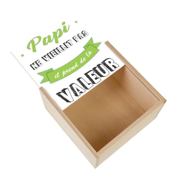 Boite Coffret en Bois - Papi ne Vieillit Pas Il Prend de la Valeur Papy (11 x 11 x 3,5 cm ...