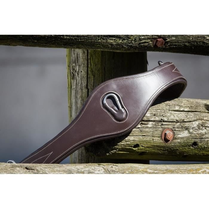 Sangle anatomique pour cheval HFI - mousqueton central et anneaux latéraux - Marron - 130 cm ...