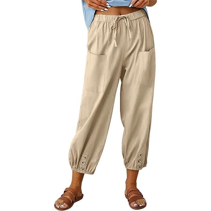 Pantalon Lin Femme Pantalon Fluide Femme éTé Taille éLastique avec ...