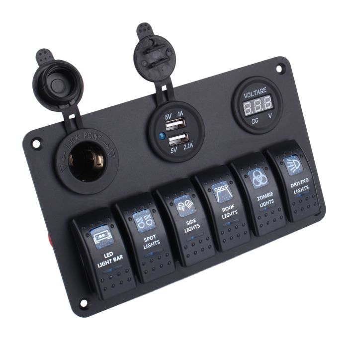 Qiilu Interrupteur à bascule 6 Gang Rocker Switch Panel, 6 Way LED Car ...