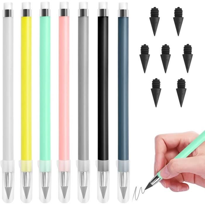 7 PCS Crayon Éternel Portable HB en Plastique avec 7 Tête Crayon ...