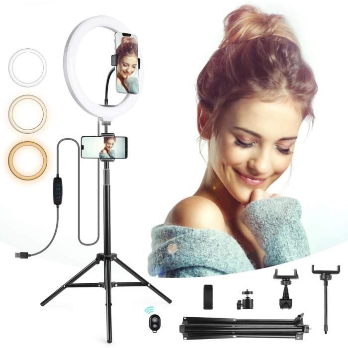 ONEAMG LED Lère Anneau avec Trépied, 10" Ring Light avec Trépied 3 Mode ...