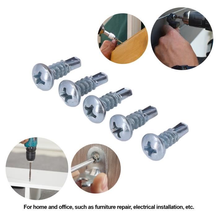 Vis perceuse à tête ronde 50 pcs vis autoperceuses à tête ronde en acier au carbone galvanisées ...