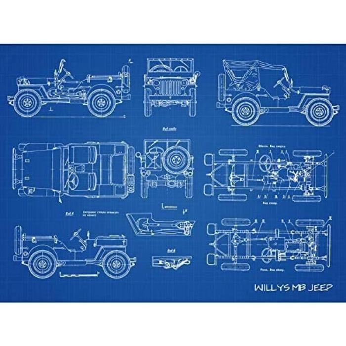 Willys Mb Us Military Jeep Vehicle Blueprint Plan Unframed Wall Art ...
