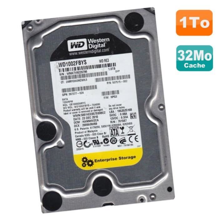 Disque Dur 1To SATA 3.5" WD RE3 WD1002FBYS-70A6B0 HP 397377-024 507515 ...
