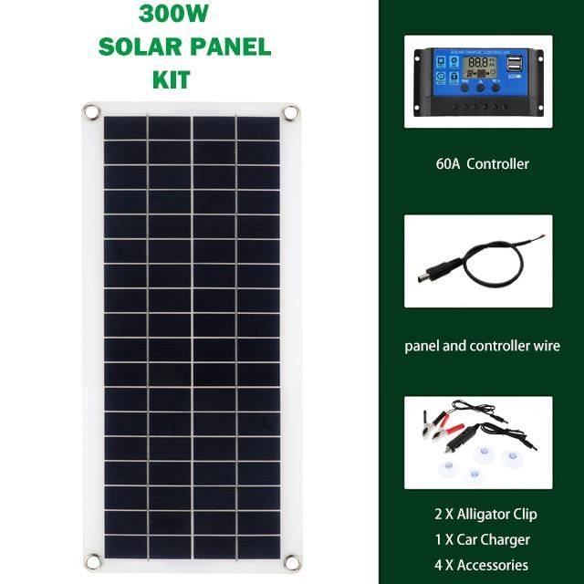 Panneaux solaires,60A controller kit--Panneau solaire Flexible 300W, chargeur de batterie 12V ...
