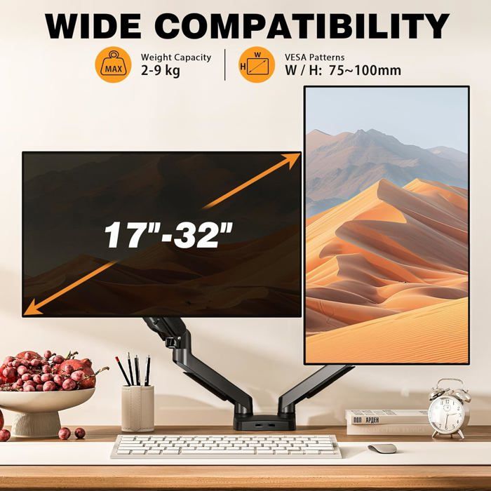 Support double écran réglable - TURBIX - Pour 2 écrans 17-32 pouces ...