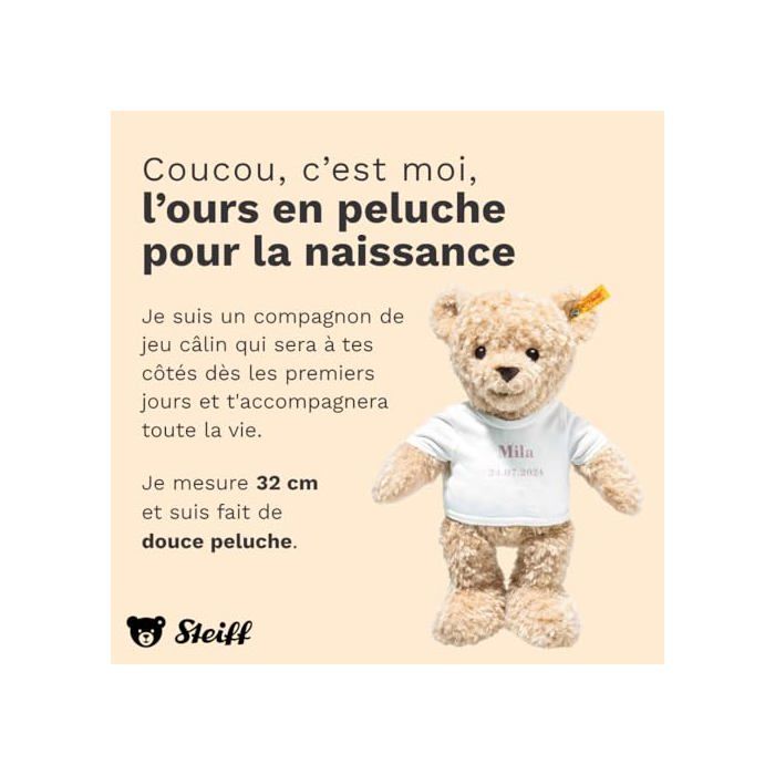 Peluche - STEIFF - Teddybär zur Geburt - 32 cm - Beige - bavoir ...