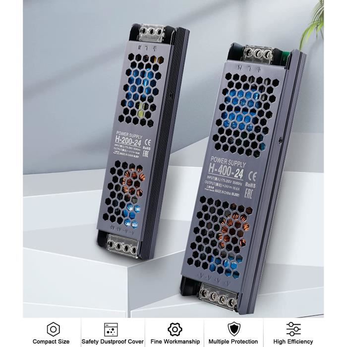Led Transformateur 24V 400W Constante Tension Alimentation Led Ultra-Mince Ac 220-230V À Dc 24 ...