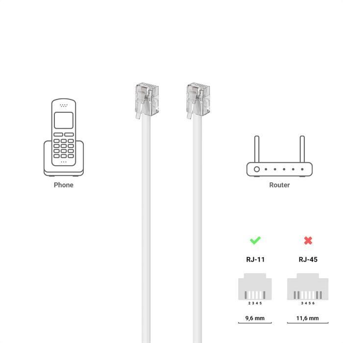 20m Câble Téléphonique RJ11 Câble Modulaire 6P4C Câble Western RJ11 ...