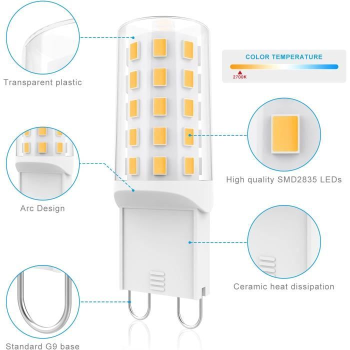Ampoules Led G9 Blanc Chaud 2700K: Led Lampe G9 4W 450Lm,Équivalent À ...