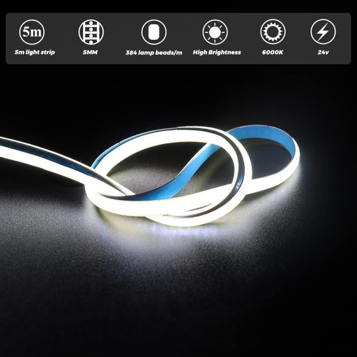 Ruban Led Cob 24v 5m Blanc Froid 6000k Arote Bande Led Cob 5mm Largeur