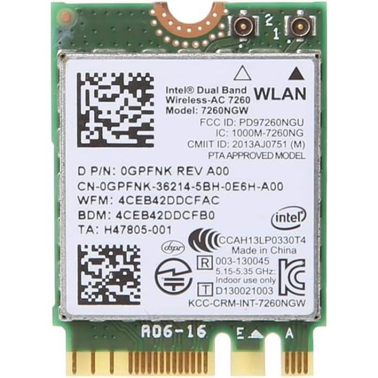 BIlinli Carte réseau Wi-FI Bluetooth Dell Intel Dual Band Wireless-AC 7260 7260NGW NGFF M.2126 ...