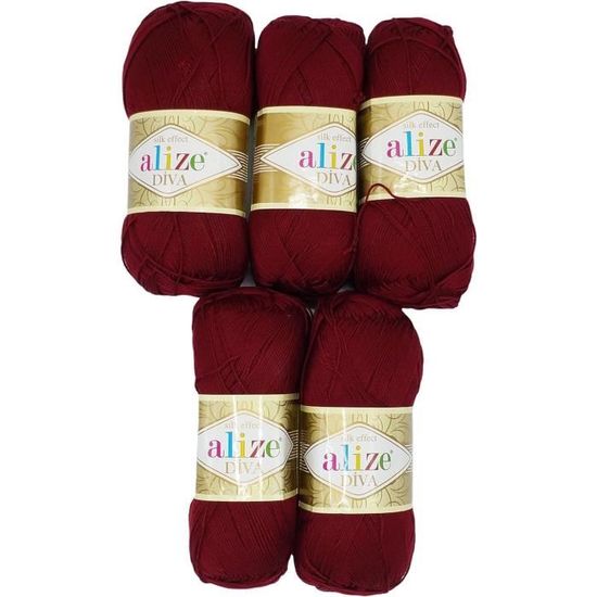 Alize Diva Lot De 5 Pelotes De 100 G De Fil À Tricoter Couleur Unie ...