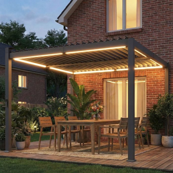 Pergola bioclimatique 3x3m avec lumières LED solaires, pergola à lames ...