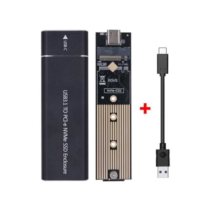 Boîtier SSD noir--Adaptateur SSD M2 vers carte USB C, boîtier en aluminium, prise en charge de ...