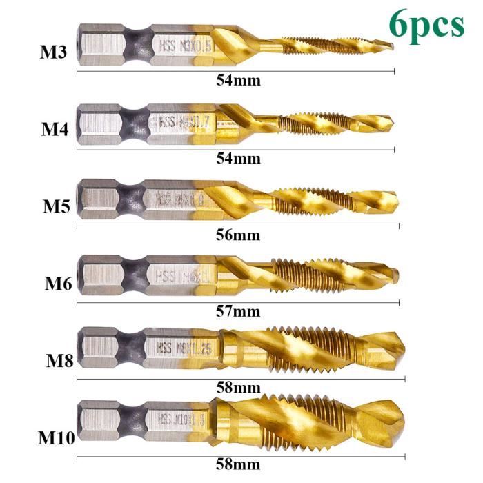 Enclume,Mèches à tige hexagonale plaquée titane HSS,filetage de vis ...