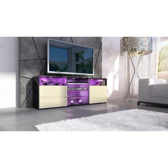 Meuble TV laqué noir et crème 146 cm - Cdiscount Maison