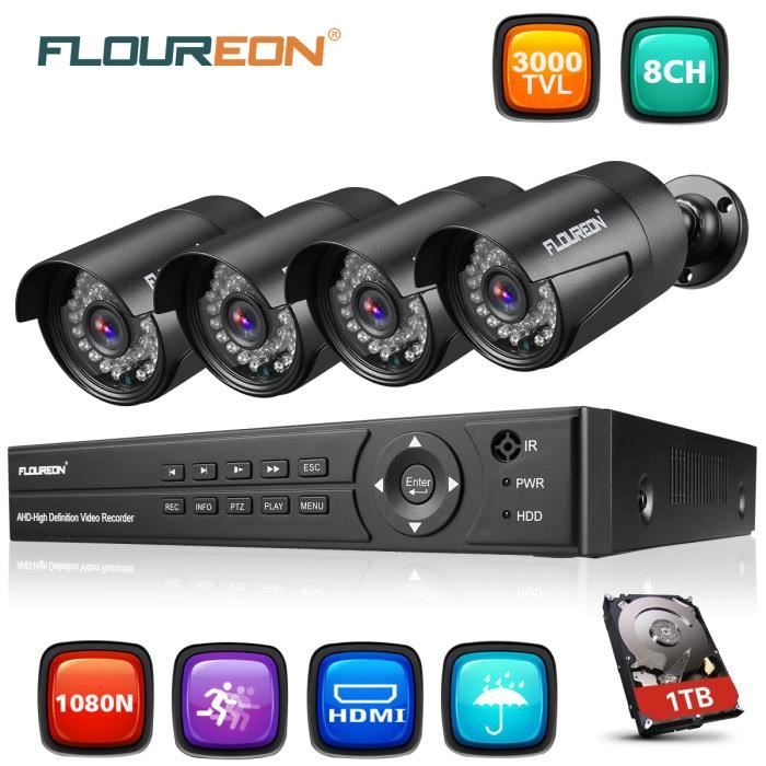 FLOUREON 1TB Disque dur Sécurité KIT + 4 X Caméra de Surveillance ...