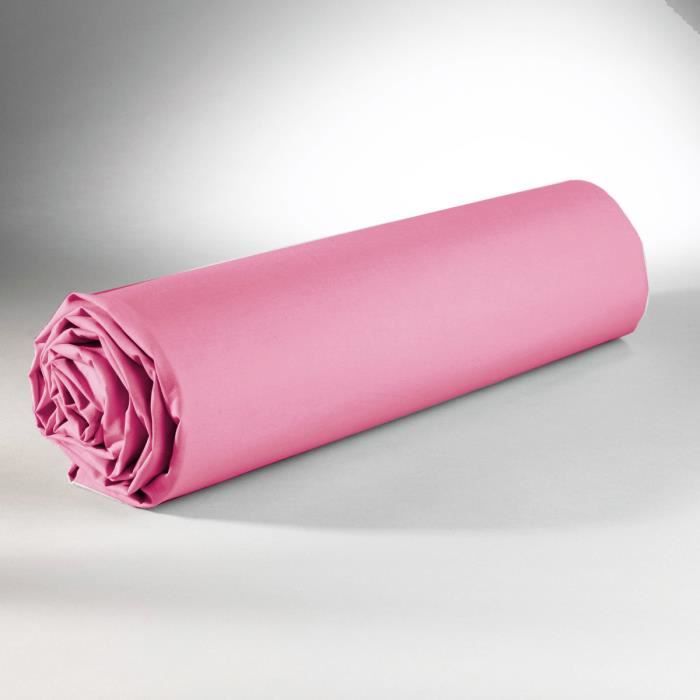 Drap Housse - Coton - 180 x 200 cm - Rose - 25 cm de profondeur - Uni ...