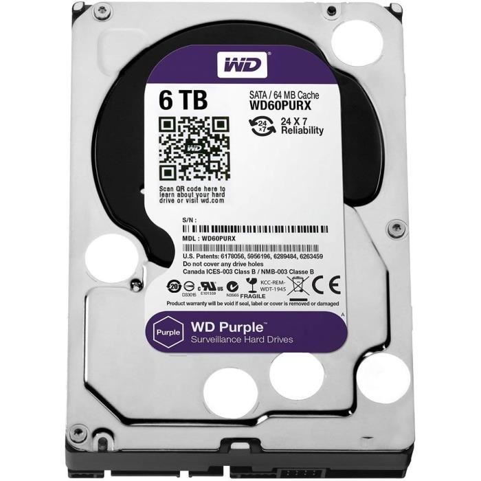 Wd Purple Disque Dur Interne (Bulk) Surveillance 6 To 3,5 Pouces Sata Intellipower[J312 ...