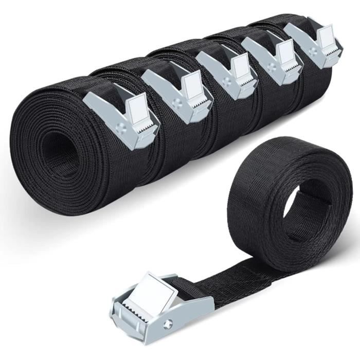 6 Pcs Sangle d'Arrimage Noir, Sangle de Serrage avec Boucle Sangle de ...