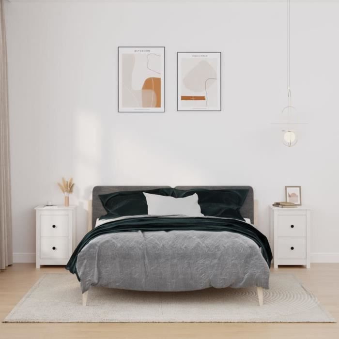 HOP-Tables de chevet 2 pcs Blanc 40x35x61,5 cm Bois de pin massif ...