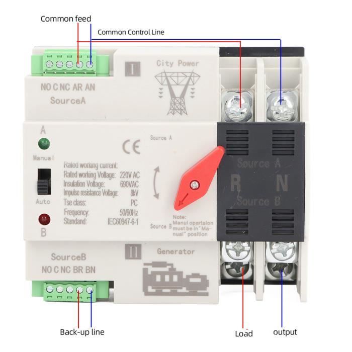 Dual Power Automatic Transfer Switch 2P Millisecond Fast Switching Timing Controller AC220V ATS ...