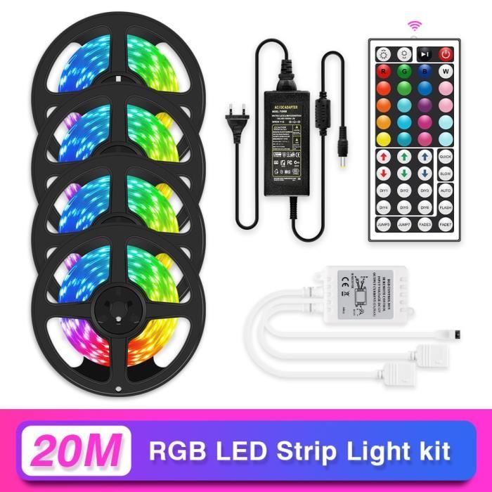 BANDE LED,20M-UK Plug--Bande lumineuse LED RGB 5050, 12V DC, flexible ...
