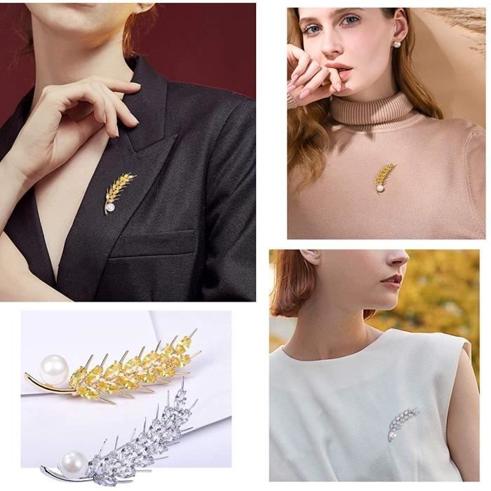 Broche Femme Mariage Épi de Blé avec Fausse Perle Blanche et Strass ...