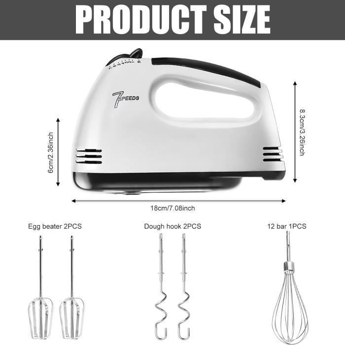 Batteur Électrique : Batteur À Main À 7 Niveaux Avec 2 Fouets Et 2 ...