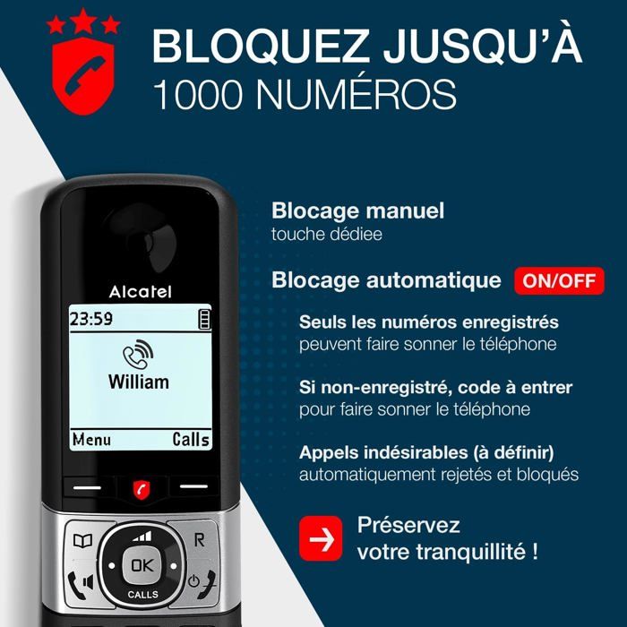 ALCATEL F890 Voice Trio - Téléphone Fixe Sans Fil DECT Avec Répondeur ...