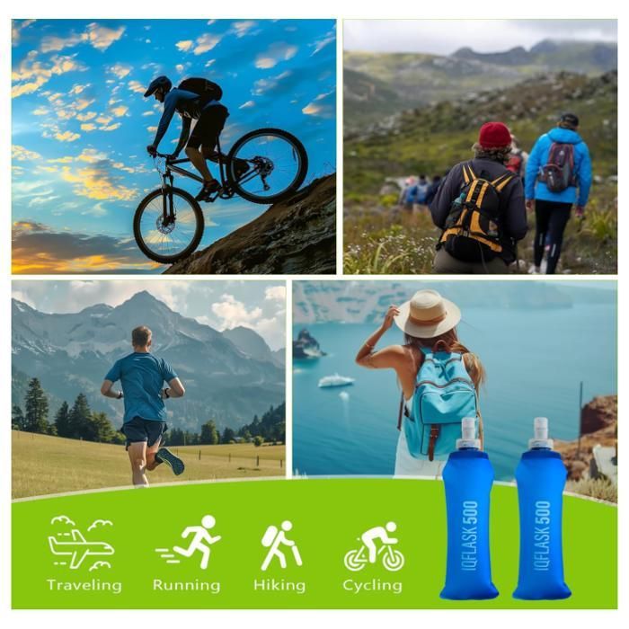 2 Pièces Gourde Souple 500ml Flasque Running en TPU Gourde Pliable ...