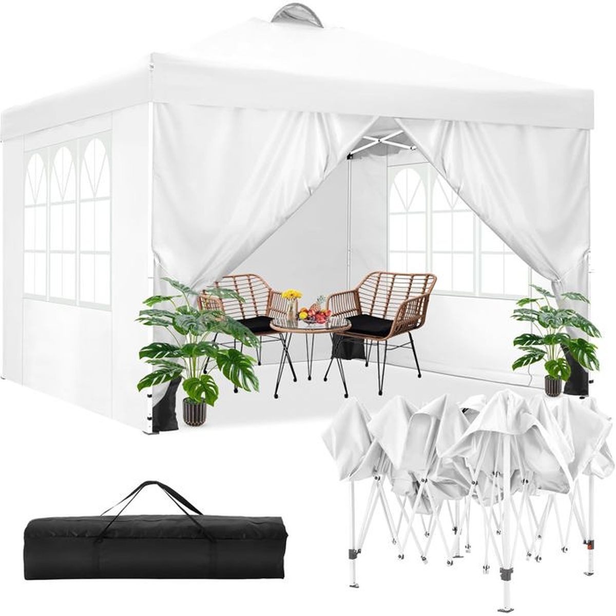 Tonnelle 3x3 m Tonnelle de Jardin Pliante Imperméable avec 4 Parois ...